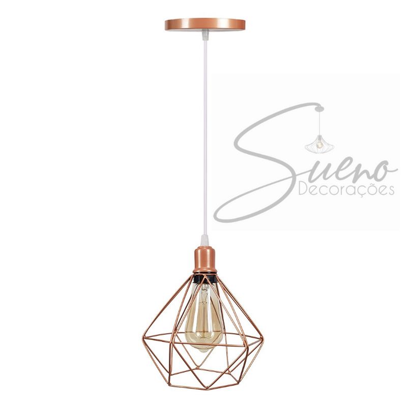 Lustre Pendente Diamante Rose Gold Aramado Luminaria Vintage Diamante ...