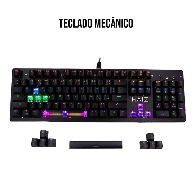 Teclado Mecânico Gamer Qwerty ABNT2 RGB Haiz HZ-806 | Shopee Brasil