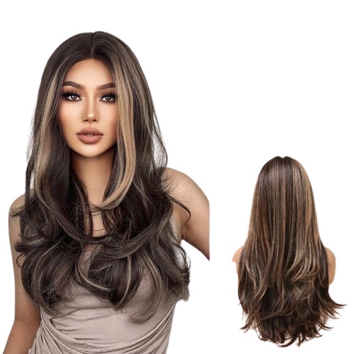 Peruca Lisa sem Franja Morena iluminada 70cm Fibra Premium | Shopee Brasil