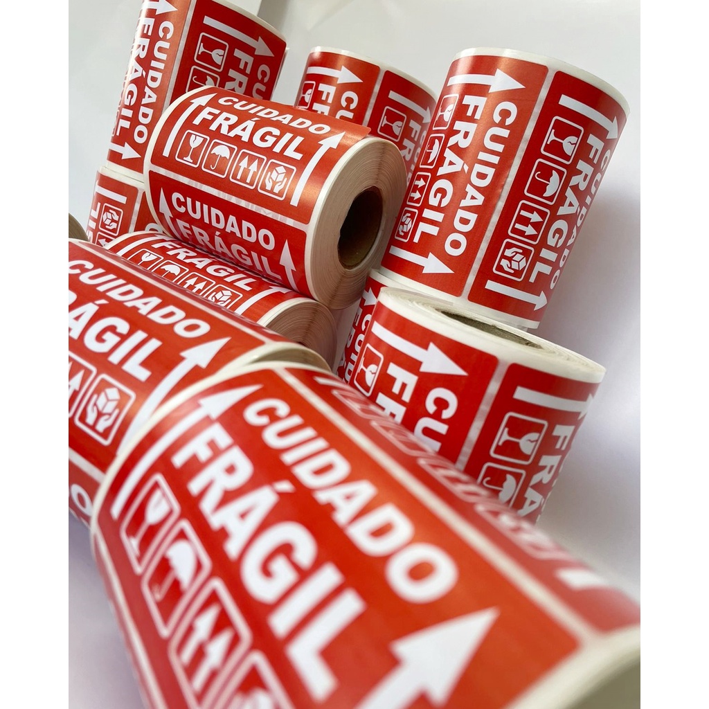 Etiqueta FRÁGIL 500 ETIQUETAS (CUIDADO FRÁGIL) - Escorrega o Preço