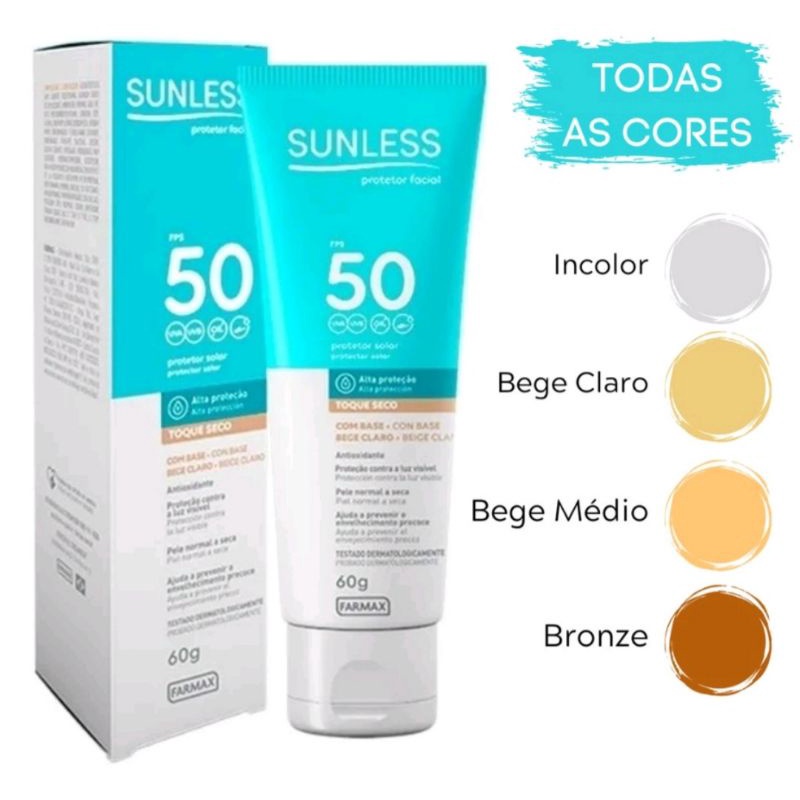 Protetor Facial Solar Fps 50 Sunless 60g Toque Seco Com Base | Shopee ...