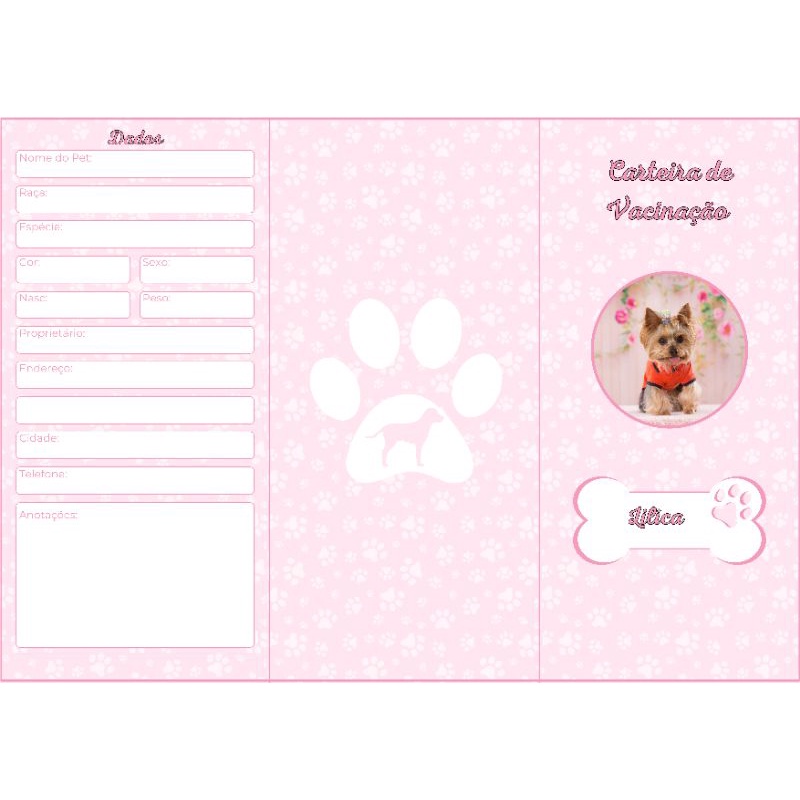 Carteira de vacinação Pet com foto | Carteira de vacina pet ...