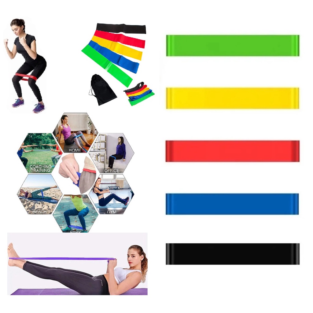 Kit 5 Fita Elásticas Band Academia Exercícios Yoga Tensão | Shopee Brasil