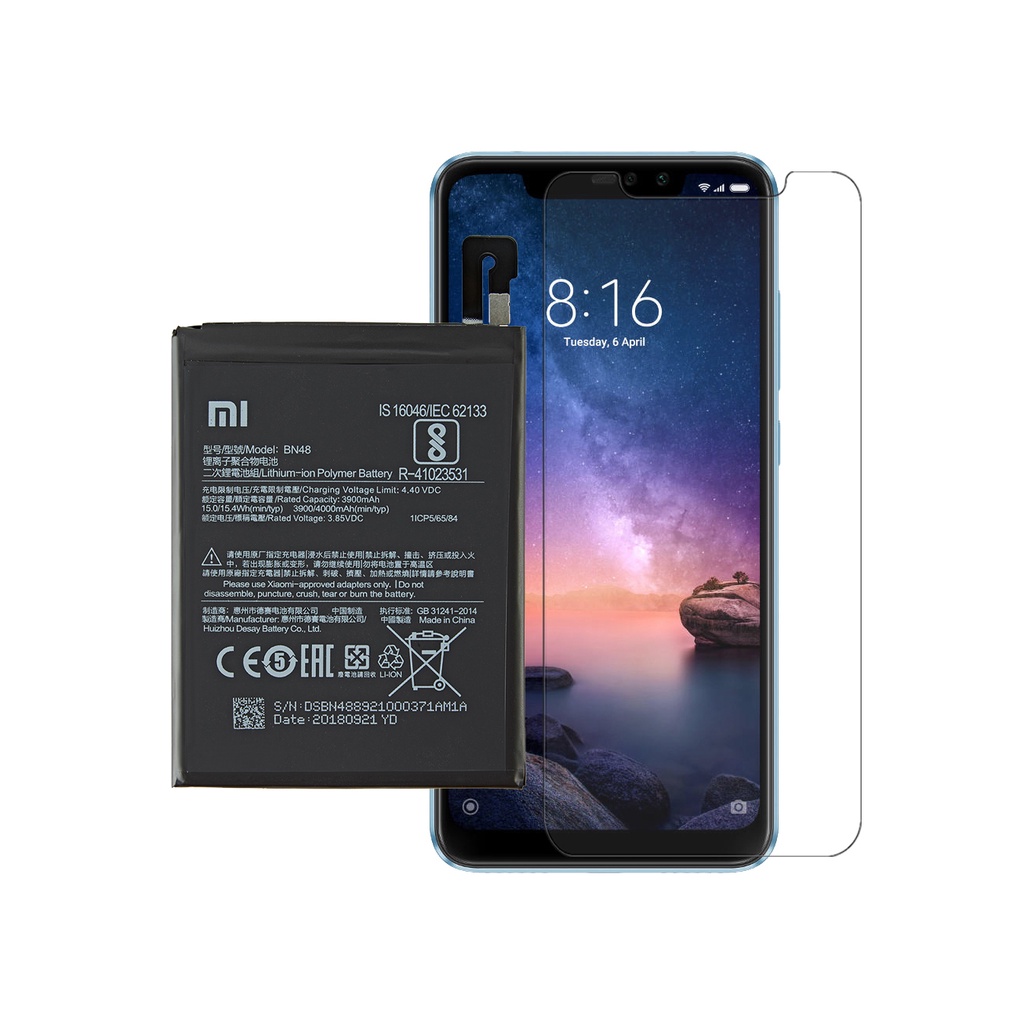 Bateria nova BN48 + Película de vidro para celular Xiaomi Redmi Note 6 Pro - Faz a Boa!