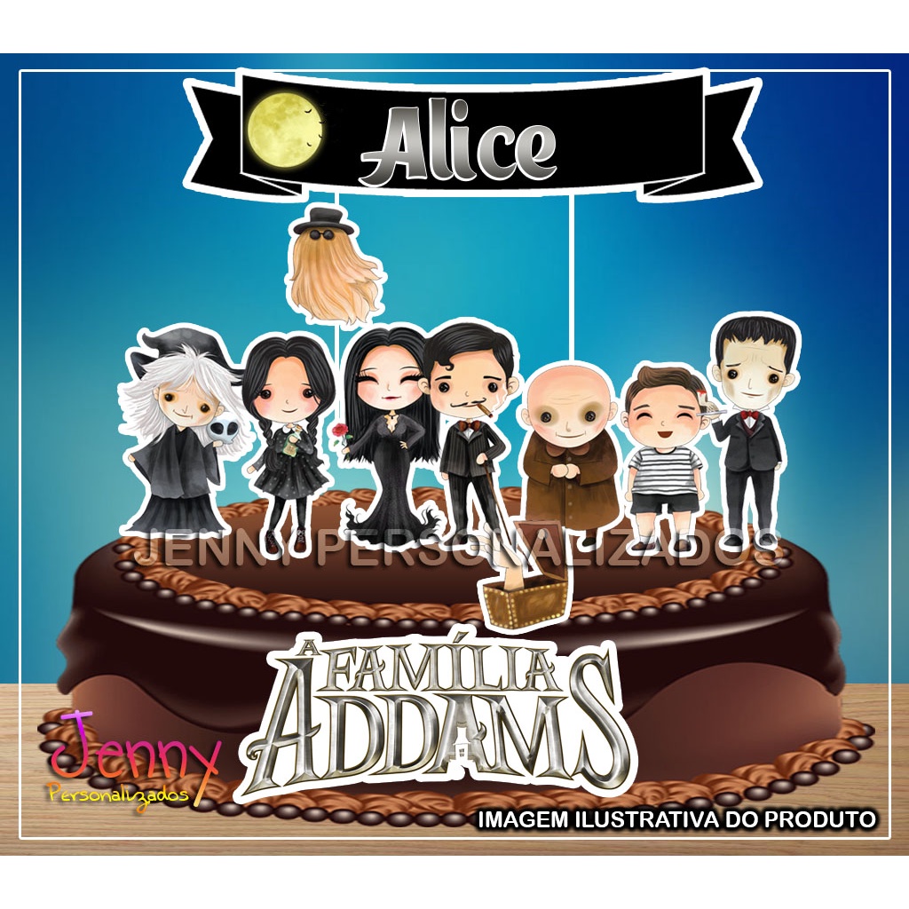 topo topper de bolo personalizado familia addams | Shopee Brasil