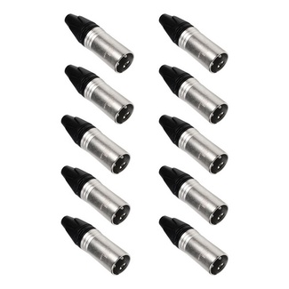Kit 10 Conector Plug Xlr Macho 3 Pinos Niquelado Linha Profissional LU-71222 Luminos Para Áudio ...