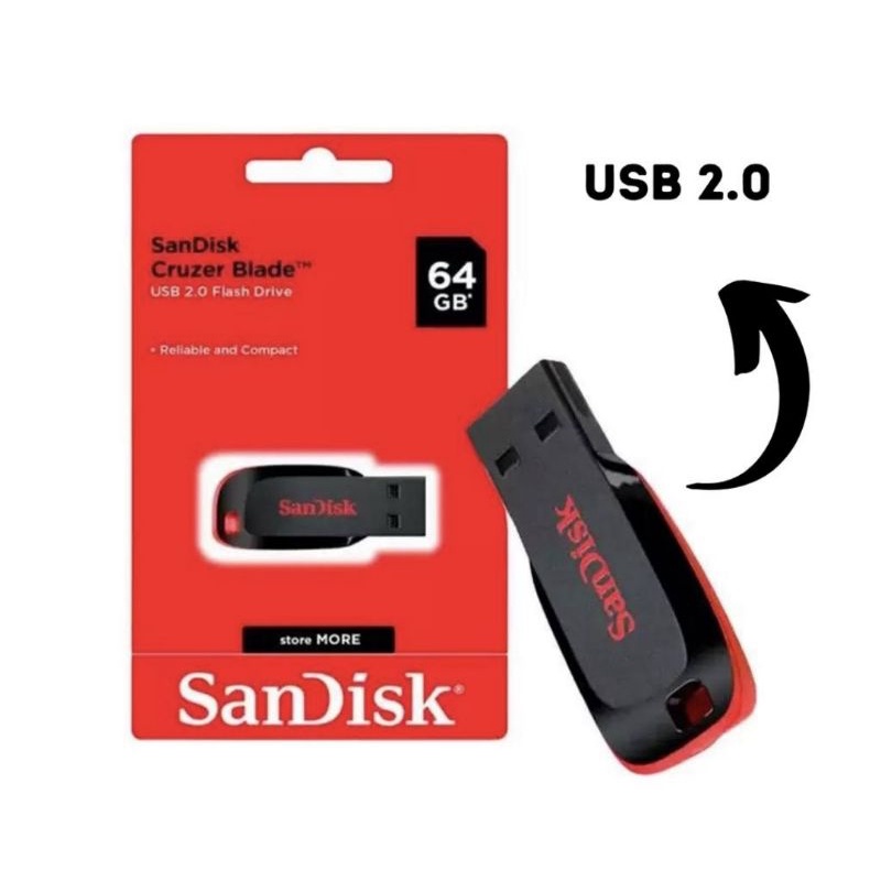 LOTE 10 PÇS Pen Drive 64gb Sandisk Cruzer Blade Original | Shopee Brasil