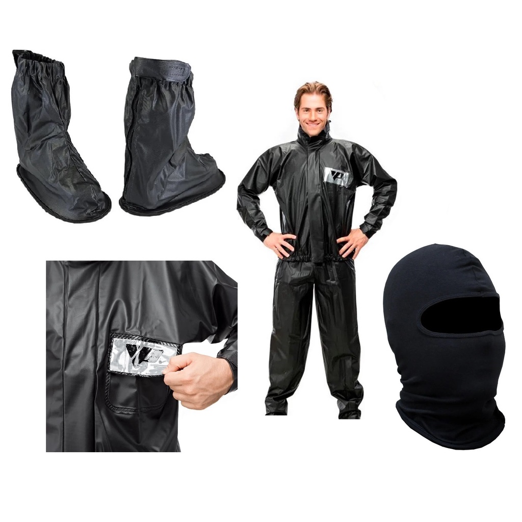 Capa Roupa Chuva + Capuz Touca Ninja + Polaina Galocha Vestimenta ...