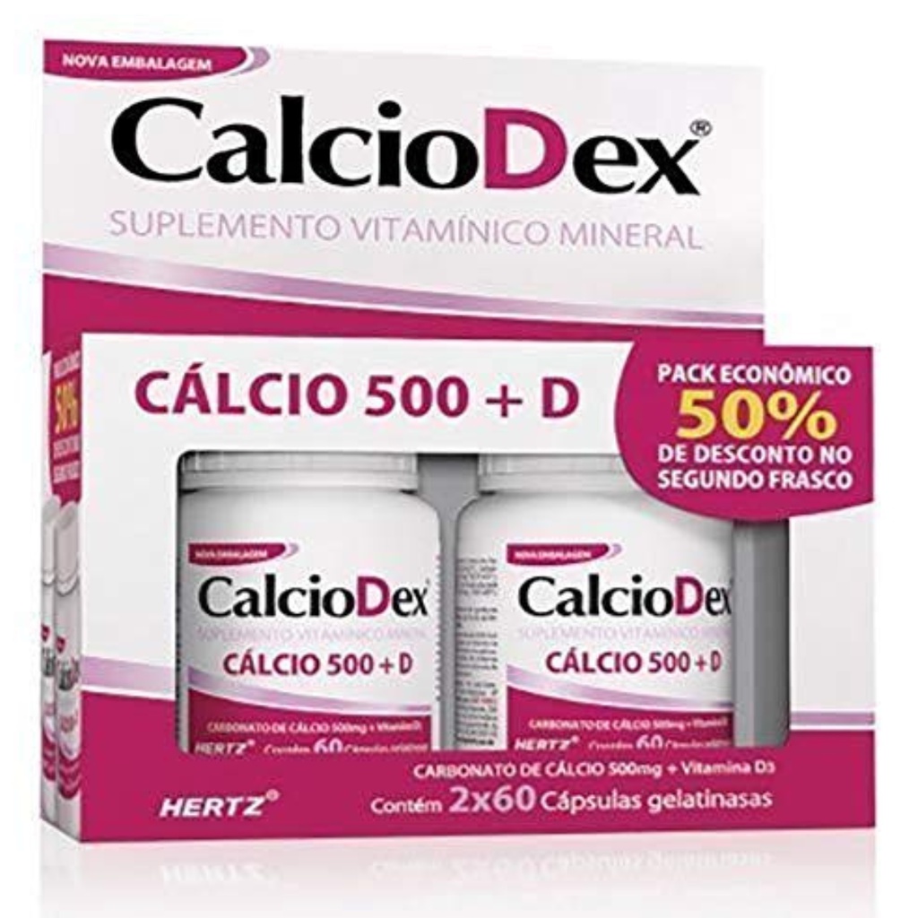 Kit 2 Calciodex 500 Mg cálcio e vitamina D - 120 Cápsulas (total ...
