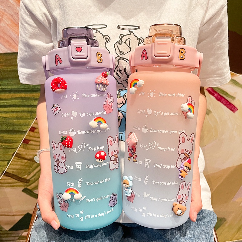 Garrafa de Agua Grande 2 Litros ou 900 ML Com Adesivos, Canudo e Frases ...