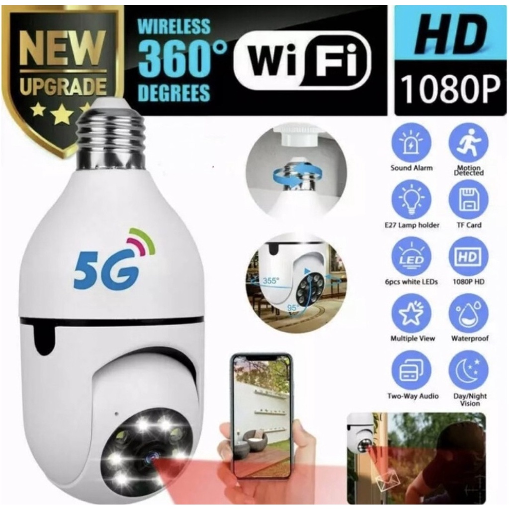 Câmera lâmpada segurança giratória 380 5g wifi e27 bulbo câmera de ...