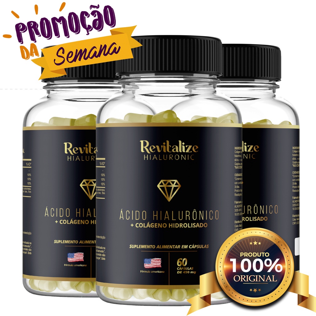 Kit 3 Ácidos Hialuronico em Capsulas Revitalize Acido hialuroni Para o Rosto Envio Hoje | Shopee ...