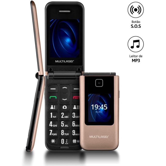 Celular Flip Vita Dual Chip Bt Dourado Multilaser - P9163 | Shopee Brasil