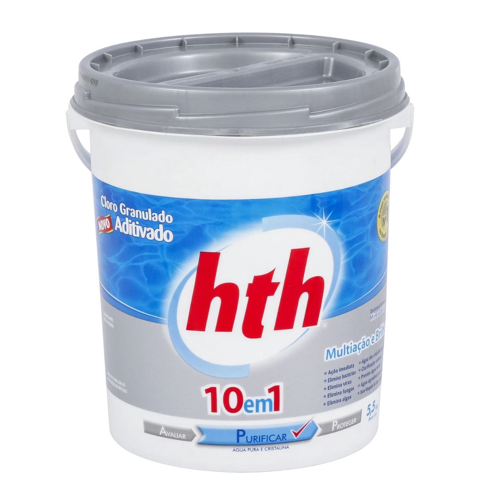 Cloro Aditivado Purificador 10x1 Mineral Brilhance HTH 10kg | Shopee Brasil