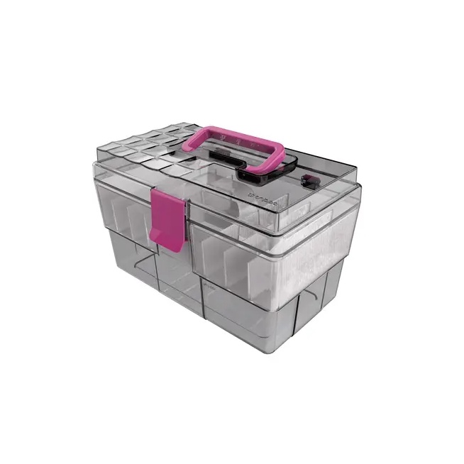 Maleta Caixa organizadora para maquiagem fumê com acessórios rosa ...