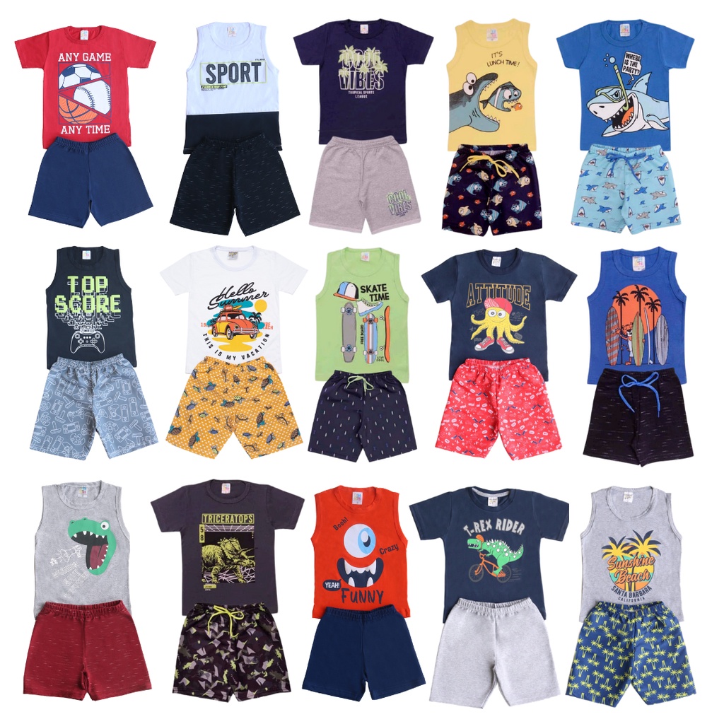 Kit Conjunto Infantil Menino 10 Peças Verão Premium 1 ao 14 Roupa ...