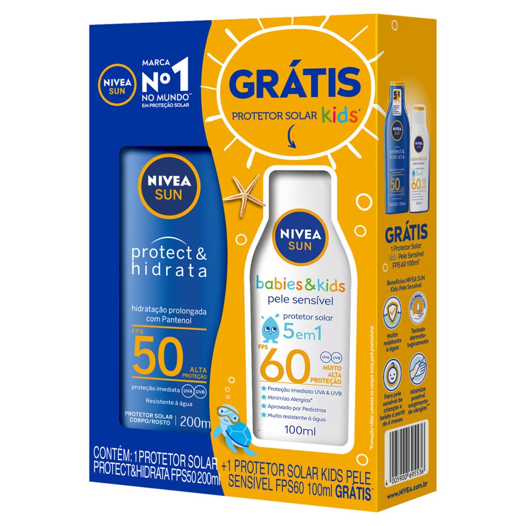 NIVEA - Kit Protetor Solar FPS 50 - 200ml + Protetor Solar Sensitive ...
