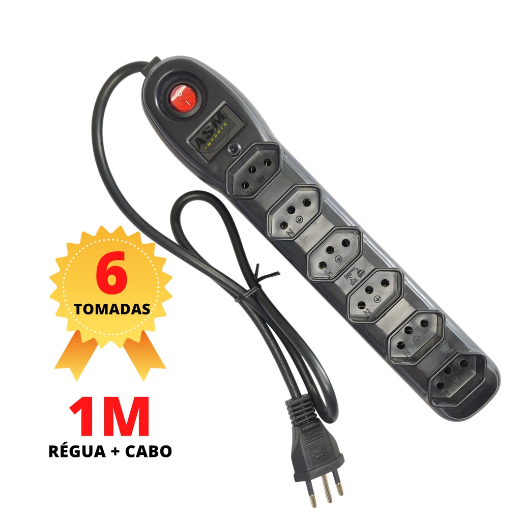 Filtro de Linha 3, 4, 5 e 6 Tomadas Bivolt 10A/250V - Megatron Régua elétrica | Shopee Brasil