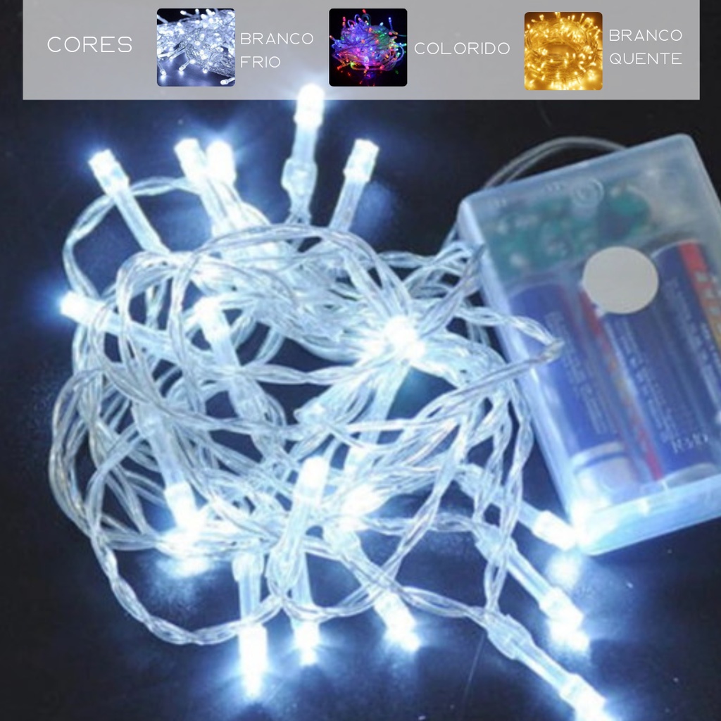 Pisca Pisca Led a Pilha Colorido Branco 50 LEDS 5 Metros - 100 LEDS 10 ... Pisca Pisca Led a Pilha Colorido Branco 50 LEDS 5 Metros - 100 LEDS 10 ...