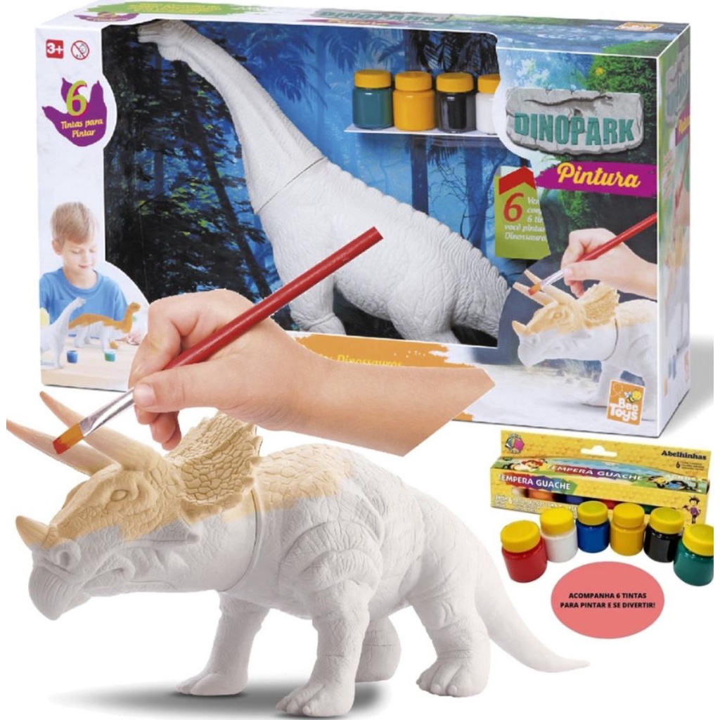 Dinossauro Brinquedo Para Colorir e Pintar Dino Park T-rex Infantil + 3 ...