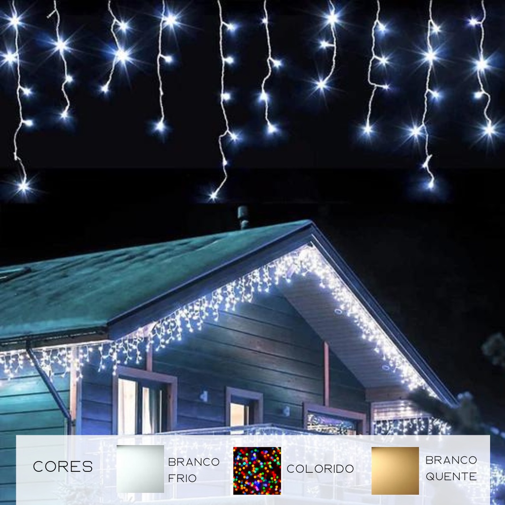 Pisca Pisca Led Cascata 8 Funções 110V ou 220V Branco Colorido 100 LEDS ...