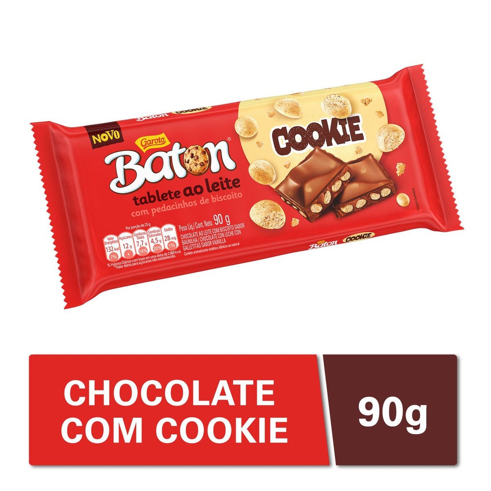 Chocolate GAROTO BATON Cookie Tablete 90g | Shopee Brasil