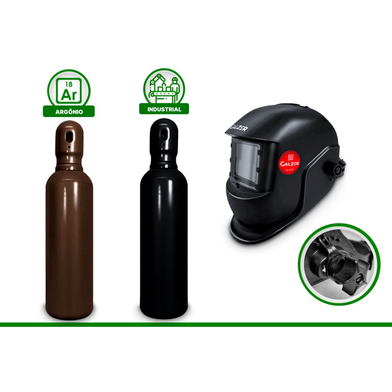 Kit Cilindro Gás Argonio Industrial Com Capacete De Solda Din 11 - Faz ...