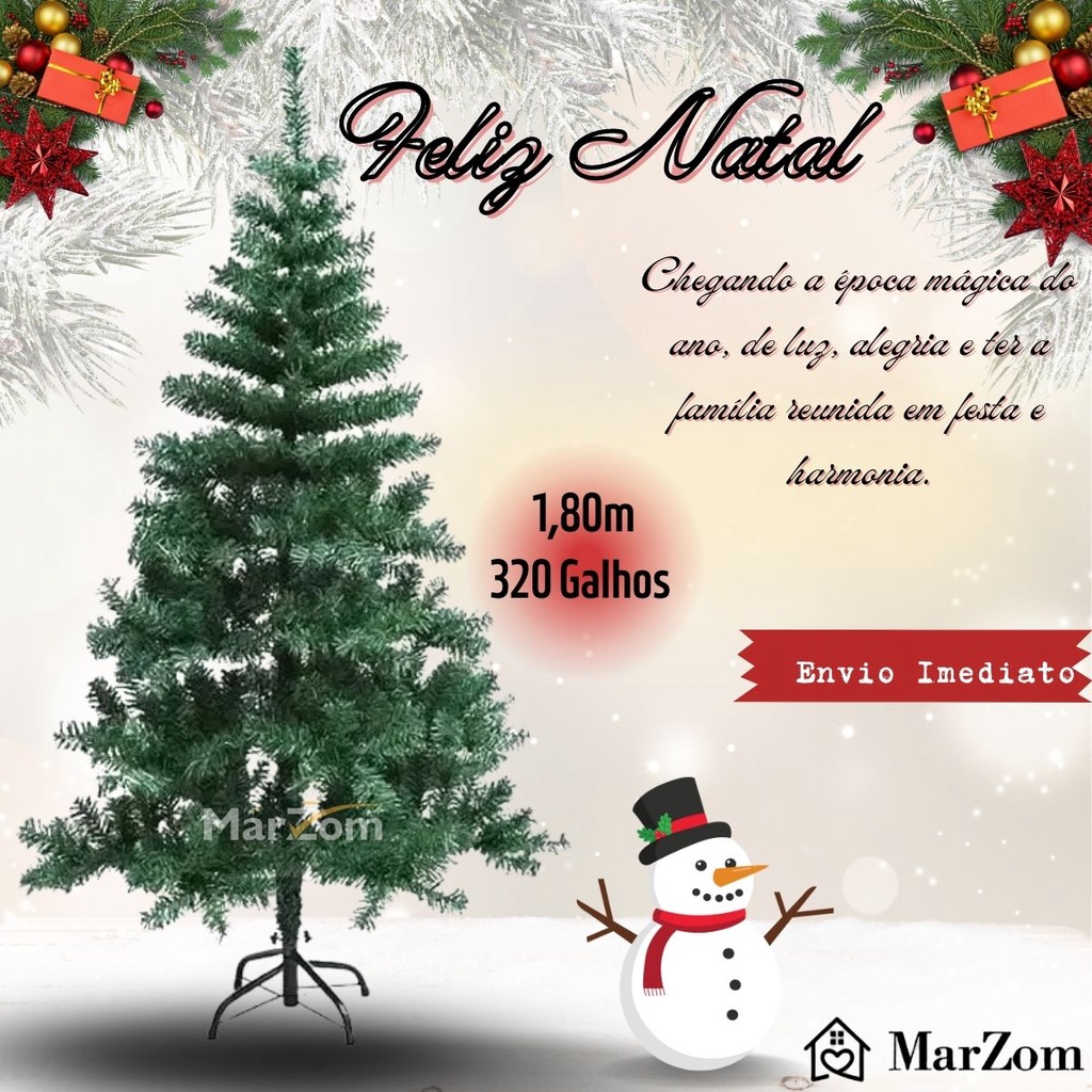 Árvore de Natal Grande Verde Tradicional 1,80m e 320 Galhos - Pinho ...