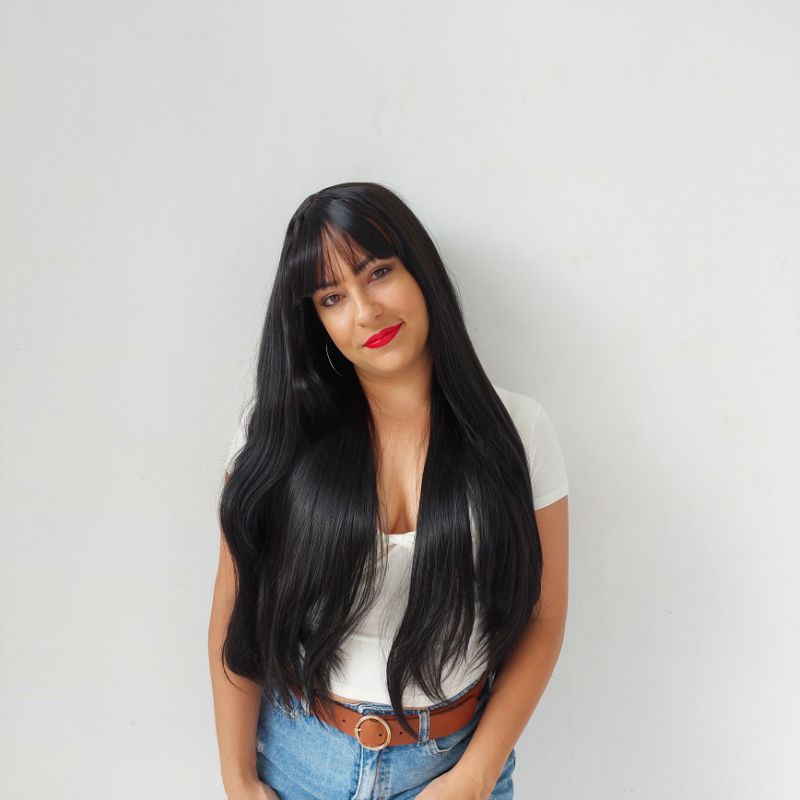 Peruca, wig, preta, lisa, franja, Hinata, fibra futura, 75cm | Shopee ...