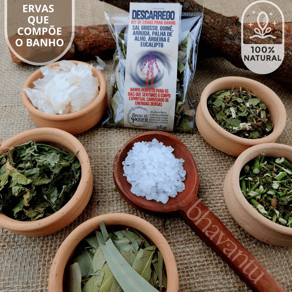 Banho de Ervas Descarrego - Sal Grosso, Guiné, Arruda, Palha de Alho, Aroeira E Eucalipto ...