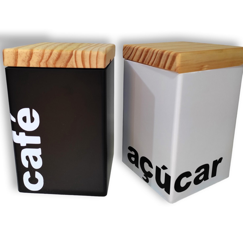 Kit c/ Porta Café e Porta Açúcar Madeira Pinus MDF | Shopee Brasil