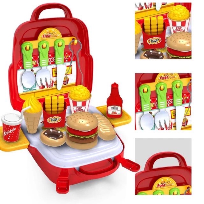 Maleta Fast Food Infantil 29 Peças Kit 3 Em 1 Com Alças Maleta Mini ...