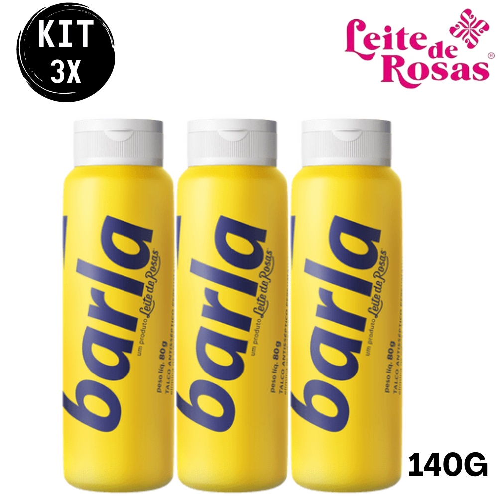 Kit 3x Talco Barla Antisséptico em Pó 140g Leite de Rosas | Shopee Brasil