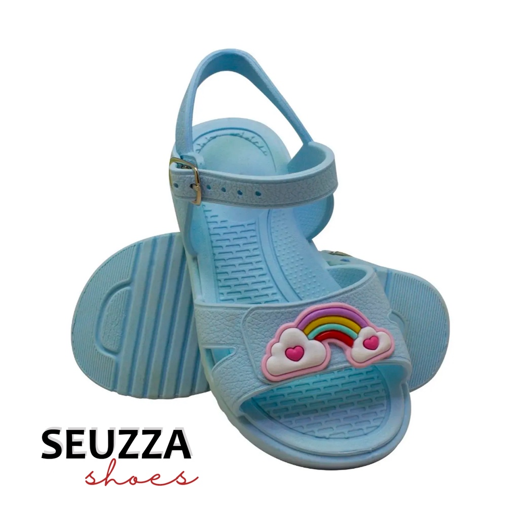 Sandália Rasteira Infantil Leve e Antiderrapante Feminina Azul Arco ...