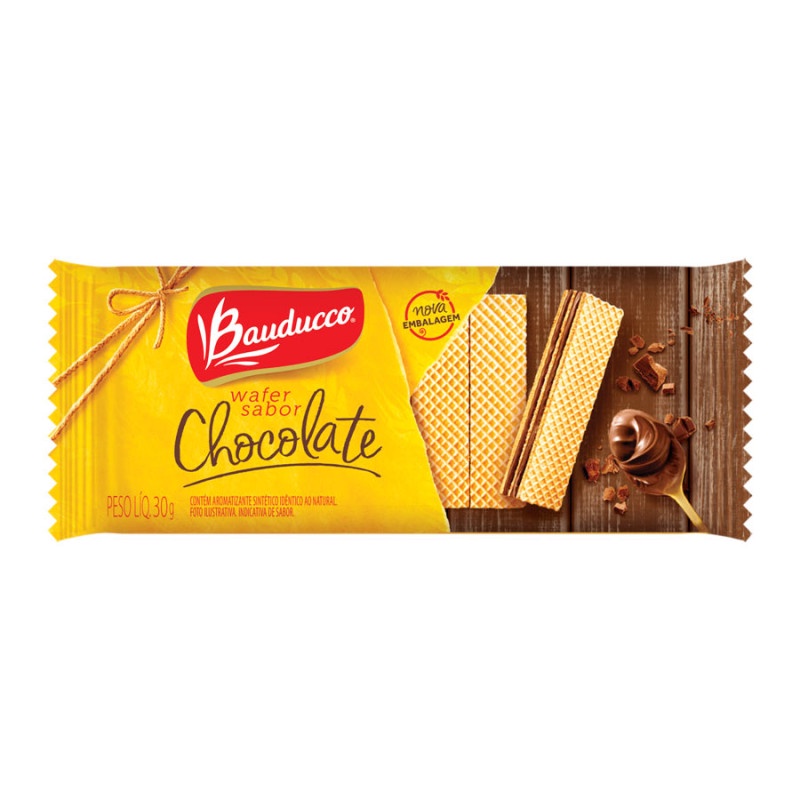 Wafer Bauducco 30G Chocolate caixa com 32 unidades mini sache lanche ...