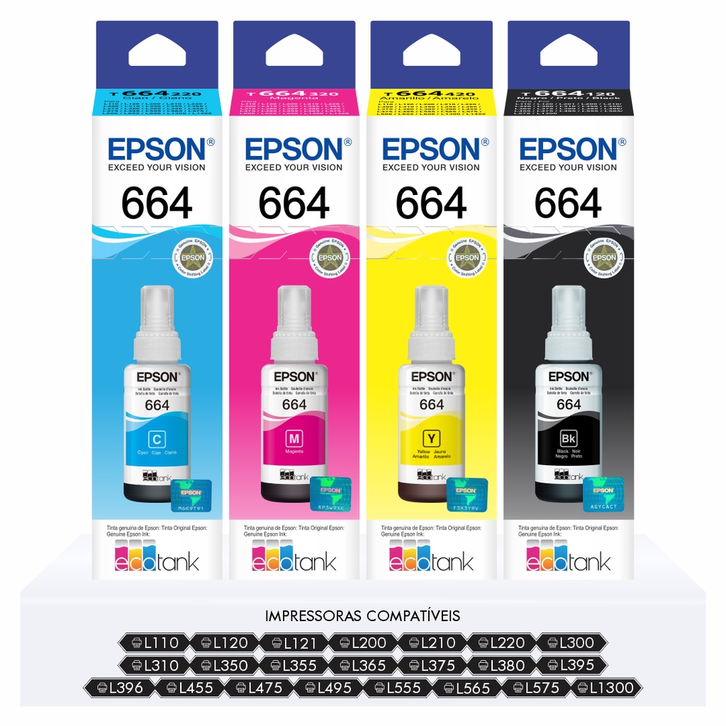 Kit Refil Tinta Original Epson T664 para Impressoras Epson L110 L120 ...