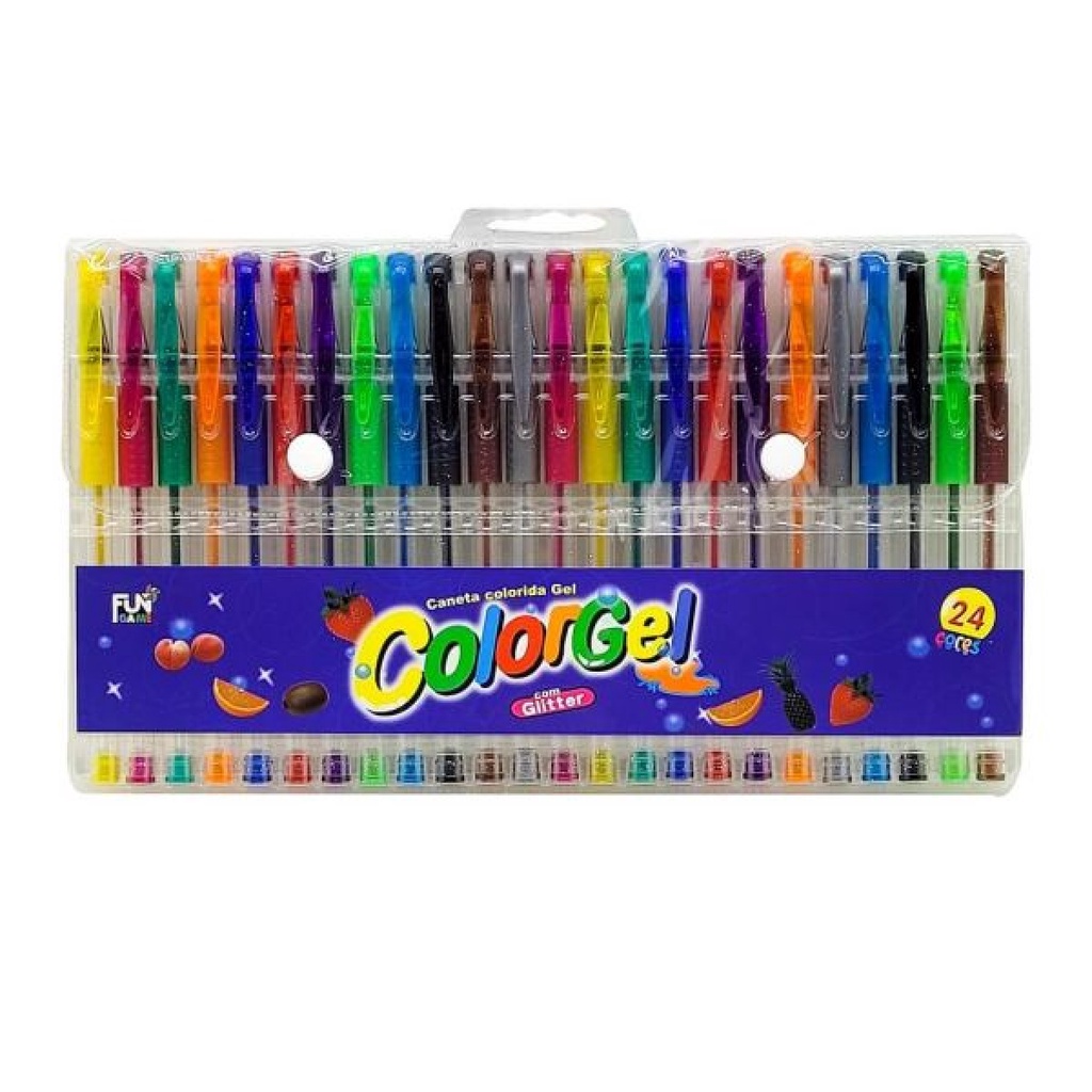 Kit Com 24 Canetas Gel Coloridas Com Glitter e Cheiro de Fruta - Fun ...