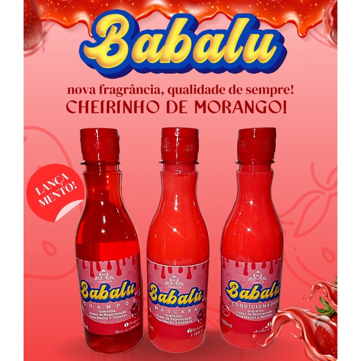 Kit Shampoo, Condicionador e Mascara de Babalu MORANGO 300ml ...