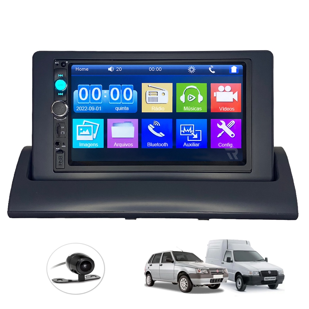 Kit Central Multimidia DVD 2 Din Mp5 Fiat Uno Mille Fiorino Cinza | Shopee Brasil