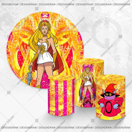 PAINEL E CILINDROS EM TECIDO SUBLIMADO TEMA SHE-RA | Shopee Brasil