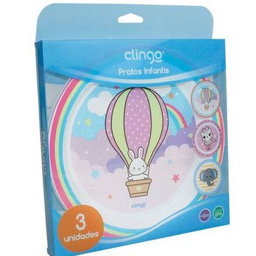 Kit Prato Infantil com 3 CLINGO para refeição introdução alimentar ...