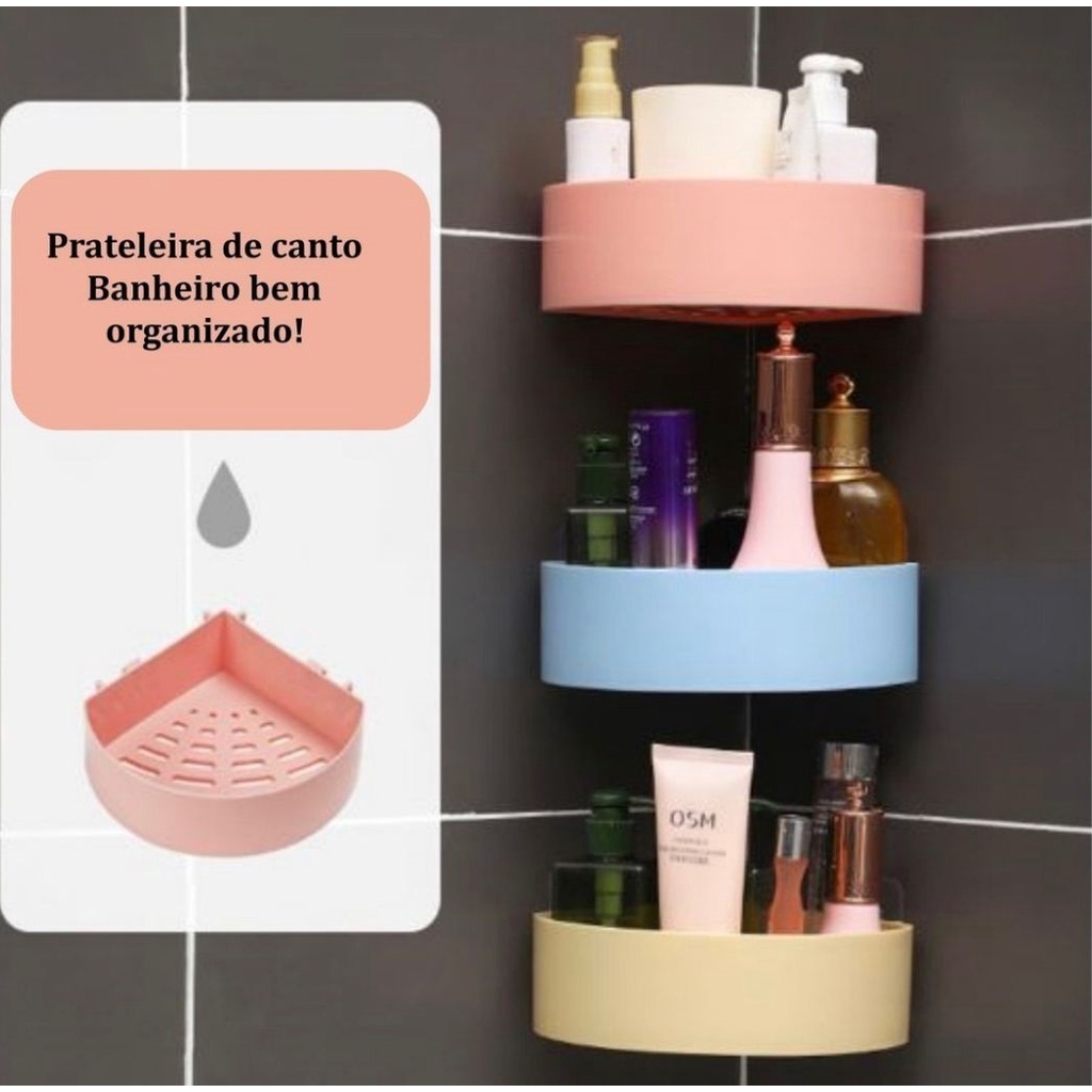 Kit 3 Suporte De Shampoo Para Banheiro Cesto Multiuso Plástico Com Cola ...