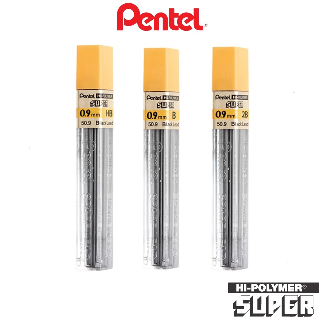 Grafite 0.9mm PENTEL 2H/H/HB/B/2B - Hi-Polymer Super | Shopee Brasil