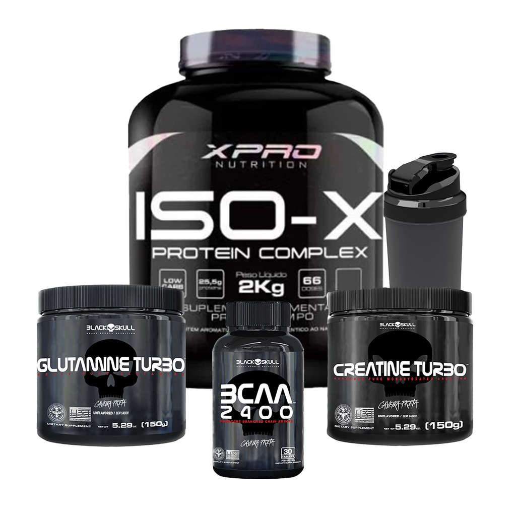 Kit Whey Isolado Iso X 2kg 900g Creatina Turbo 150g Glutamina