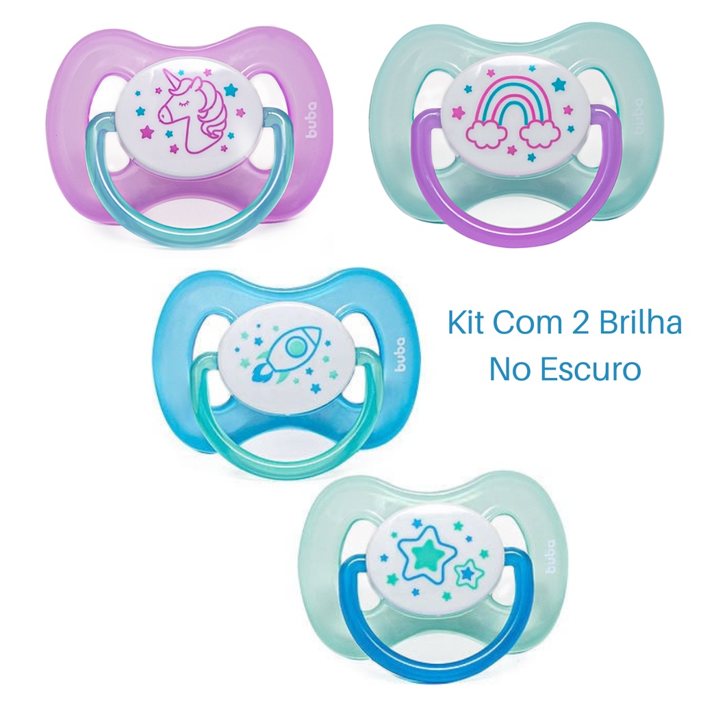 kit chupeta bico buba comfort com 2 unidades brilha no escuro | Shopee ...
