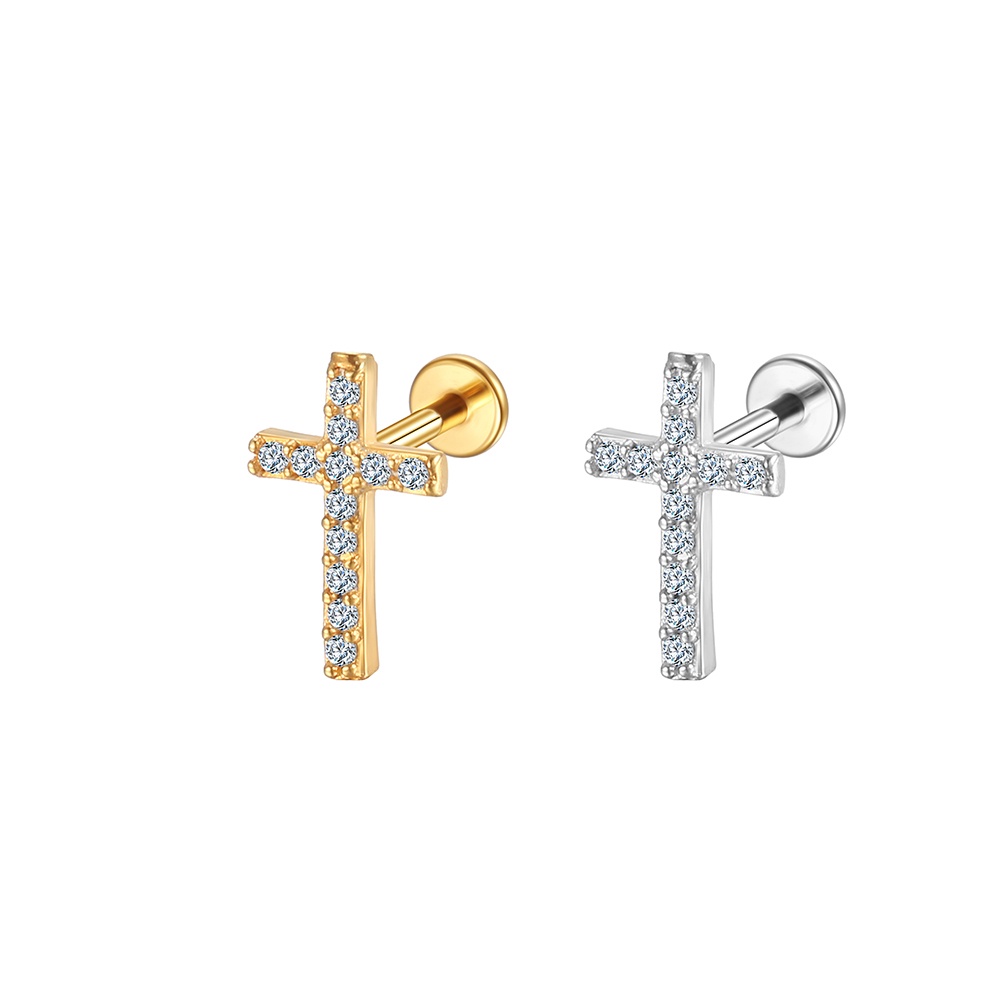 Piercing Labret Aço Cirúrgico Cruz Zircônia | Helix, Tragus, Conch ...