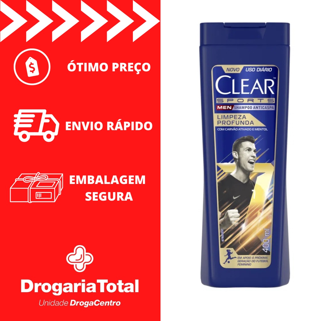 Shampoo Anticaspa Clear Men 400Ml Sport Limpeza Profunda Cristiano ...