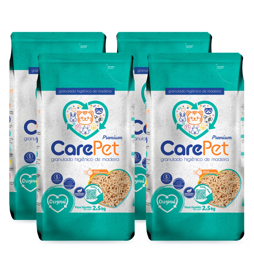 Granulado de Madeira Higiênico Carepet Biodegradavel Para Gatos. Kit ...