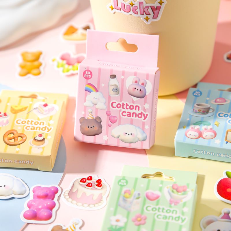 50 Pcs Cute Cartoon Cotton Candy Boxed Stickers De Algodão Fofo ...