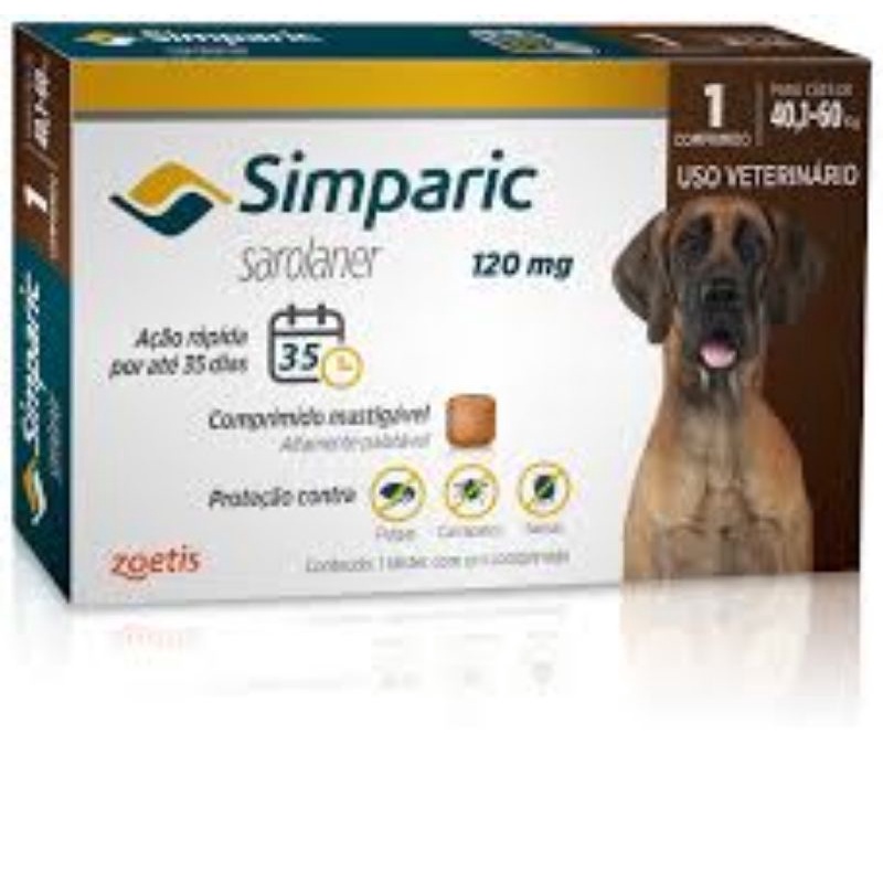 simparic 120 mg cães 40,1 a 60 kg cx c/1 comprimido zoetis original cx ...
